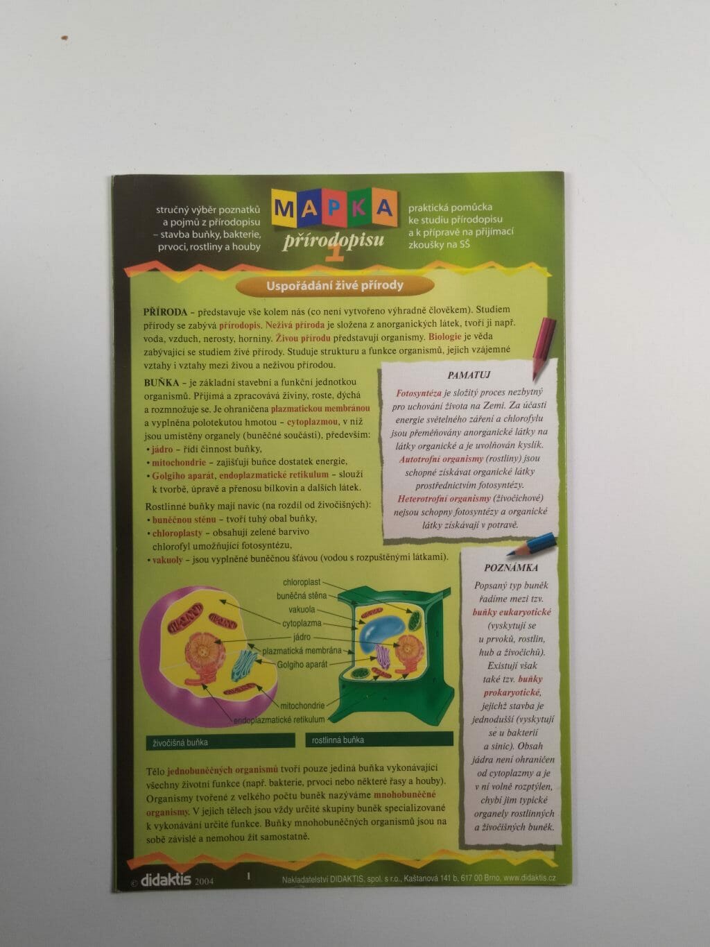 Mapka přírodopisu: 1, - Stavba buňky, bakterie, prvoci, rostliny a ...